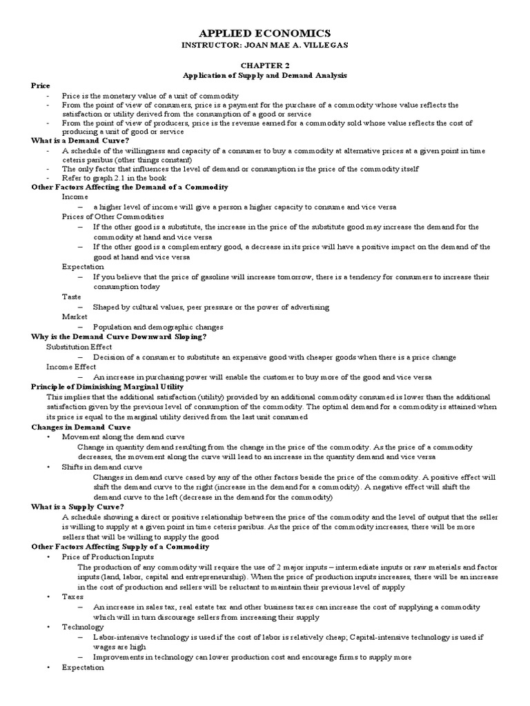 Applied Economics Chapter 2-3 | PDF | Supply (Economics) | Supply And ...