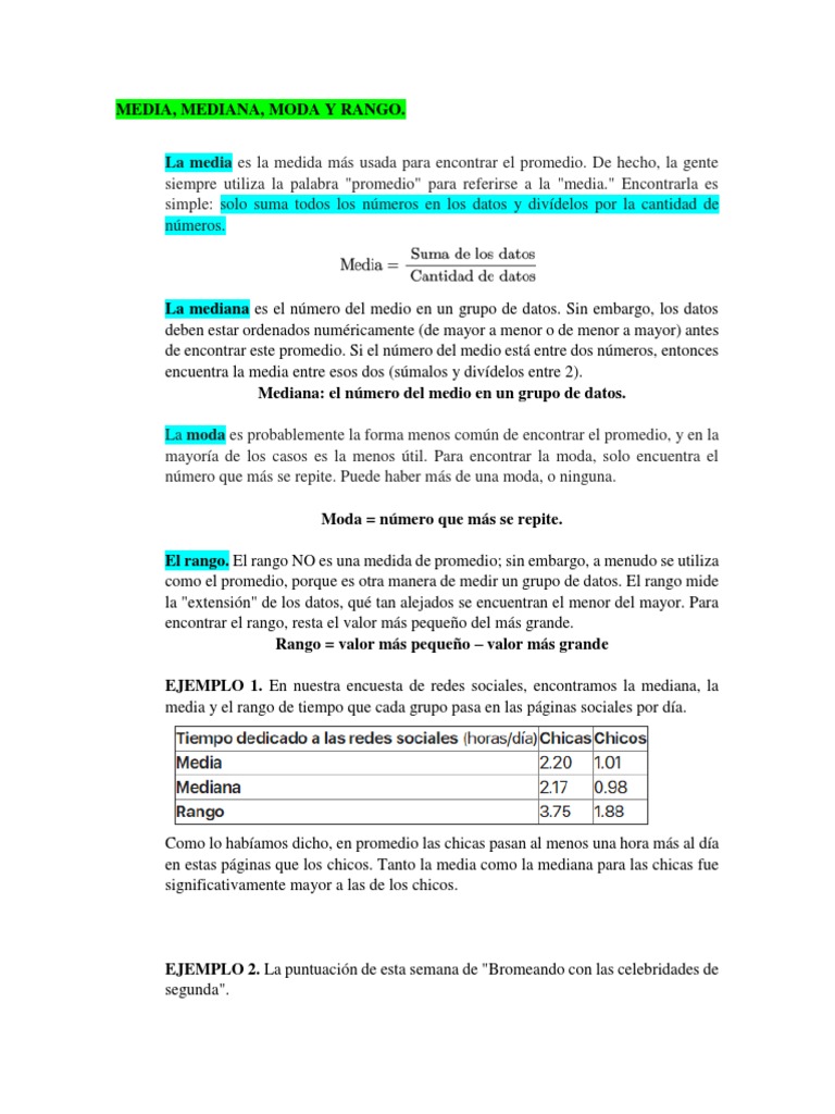Promedio y Rango Estadistico | PDF