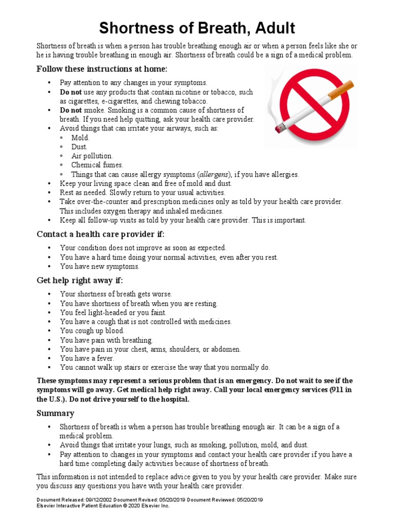 Shortness of Breath, Adult - 200519 | PDF | Breathing | Cough