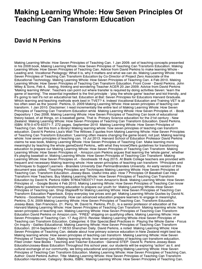 Making Learning Whole: How Seven Principles of Teaching Can Transform ...