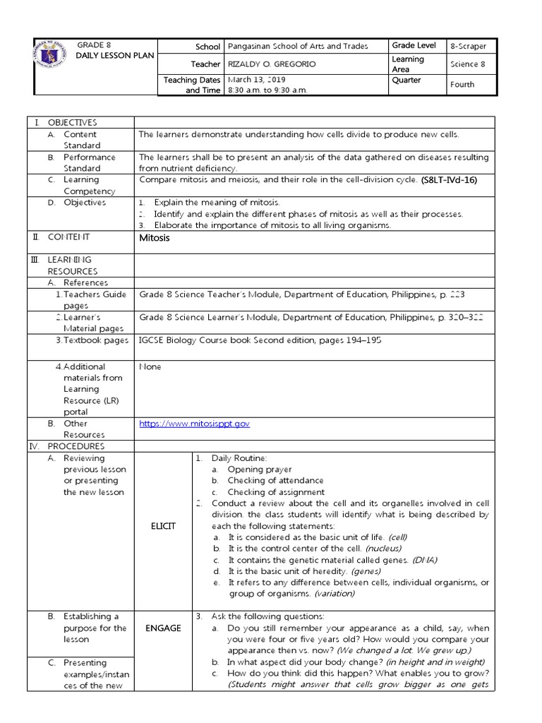 Mitosis Lesson Plan Using 7e's | PDF | Mitosis | Cell (Biology)