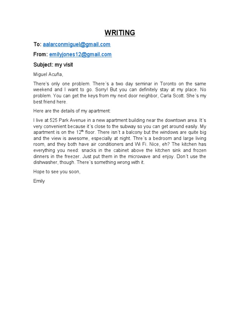 Writing: To: From: Subject: My Visit | PDF