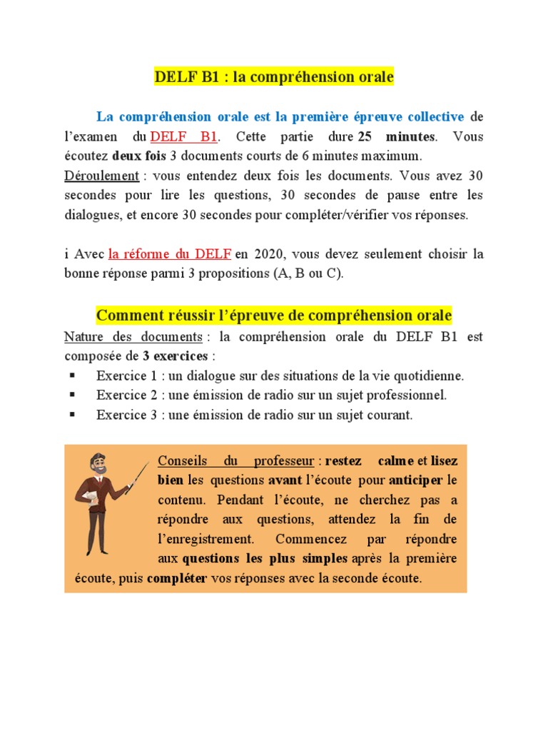 Compréhension orale DELF B1 : Guide | PDF