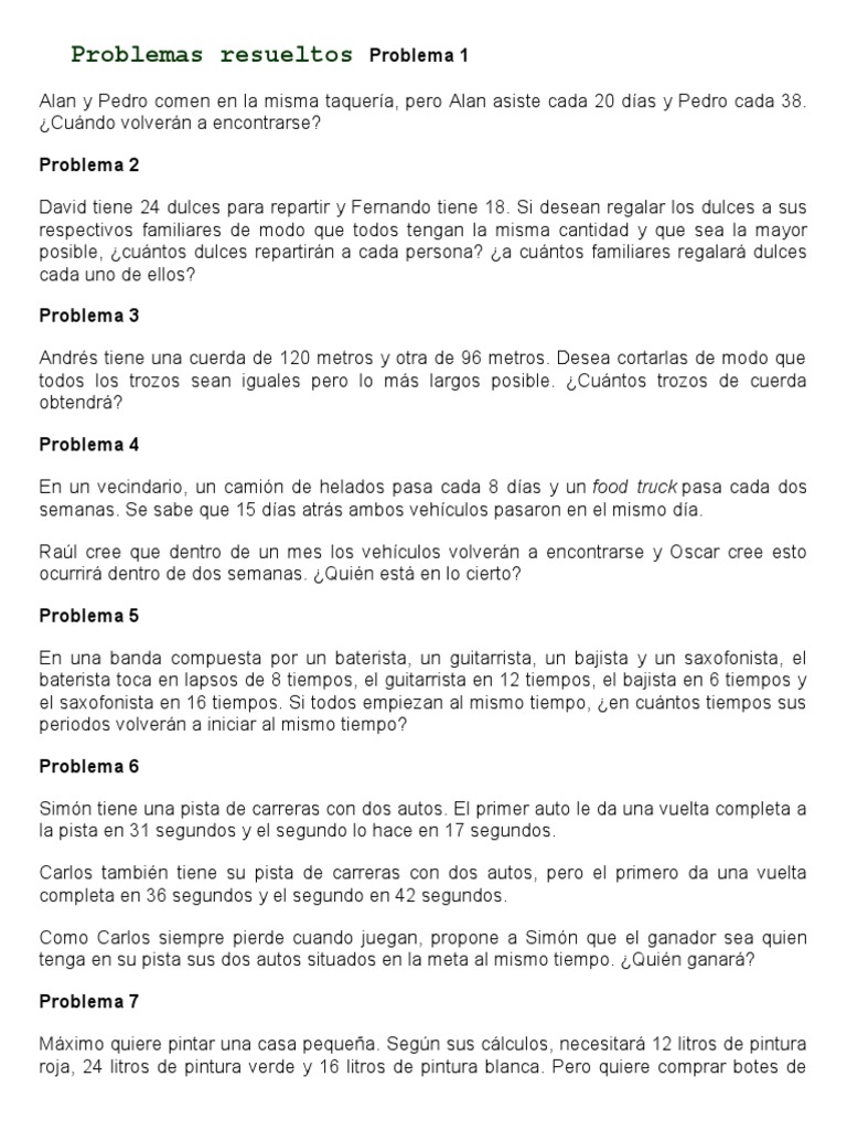 Problemas Resueltos MCM y MCD | PDF | Marte | Avión