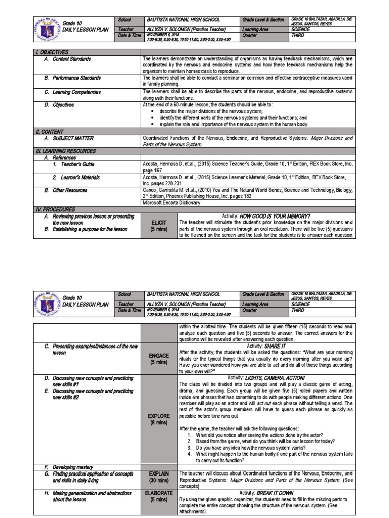 1 Major Divisions and Parts of The Nervous System | PDF | Question ...