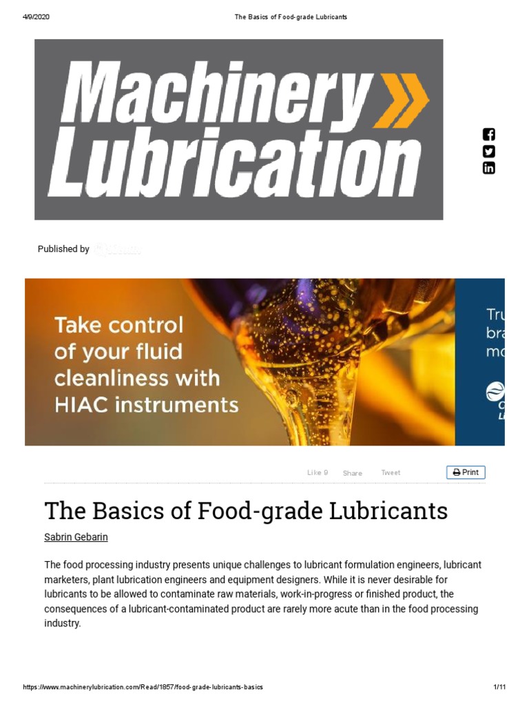 The Basics of Food-Grade Lubricants | PDF | Lubricant | Materials