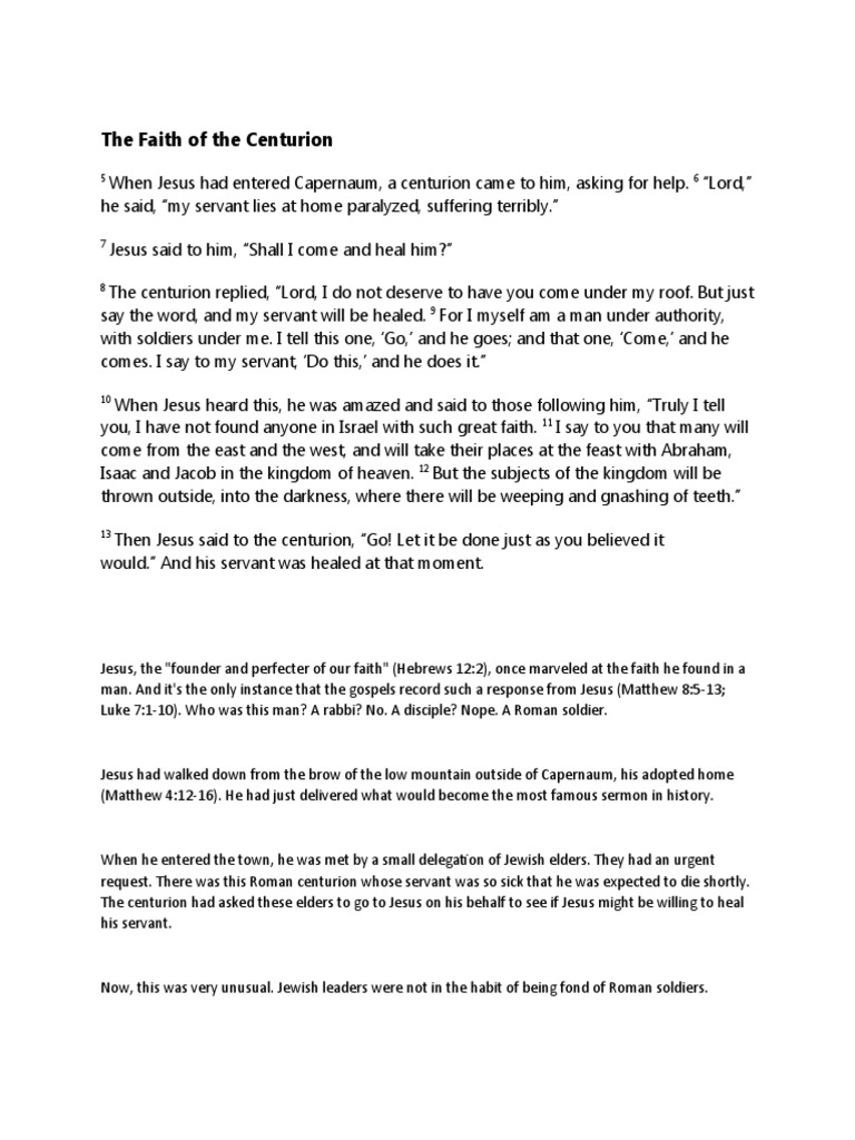 The Faith of The Centurion | PDF | Gospel Of Matthew | Jesus