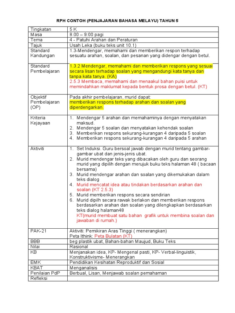 Contoh RPH Cikgu Mat Edited | PDF