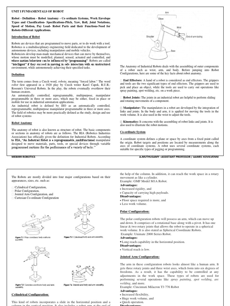 Unit I Fundamentals of Robot PDF | PDF | Robot | Robotics