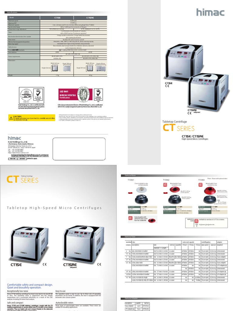 Himac CT15RE High-Speed Centrifuge | PDF | Centrifuge | Electric Motor