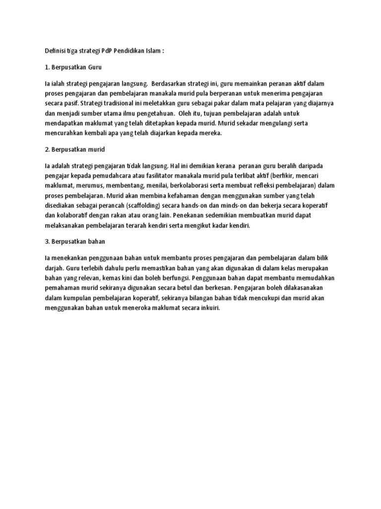 Definisi Tiga Strategi PDP Pendidikan Islam | PDF