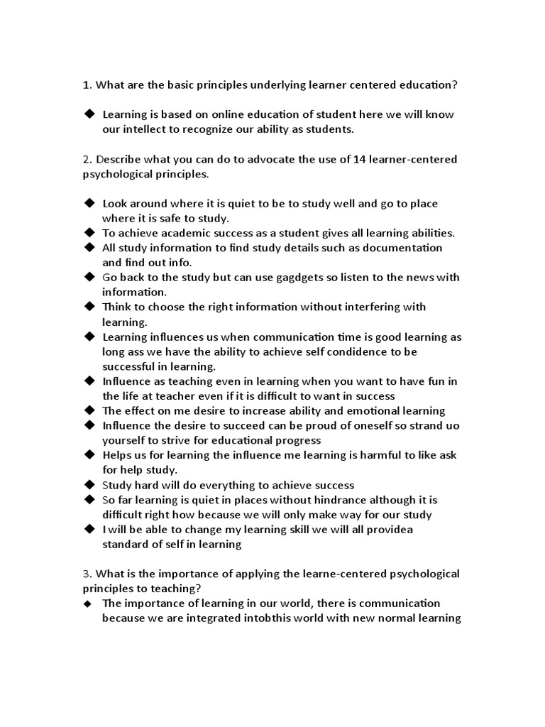14 Principles of Learner-Centered Education | PDF | Career & Growth