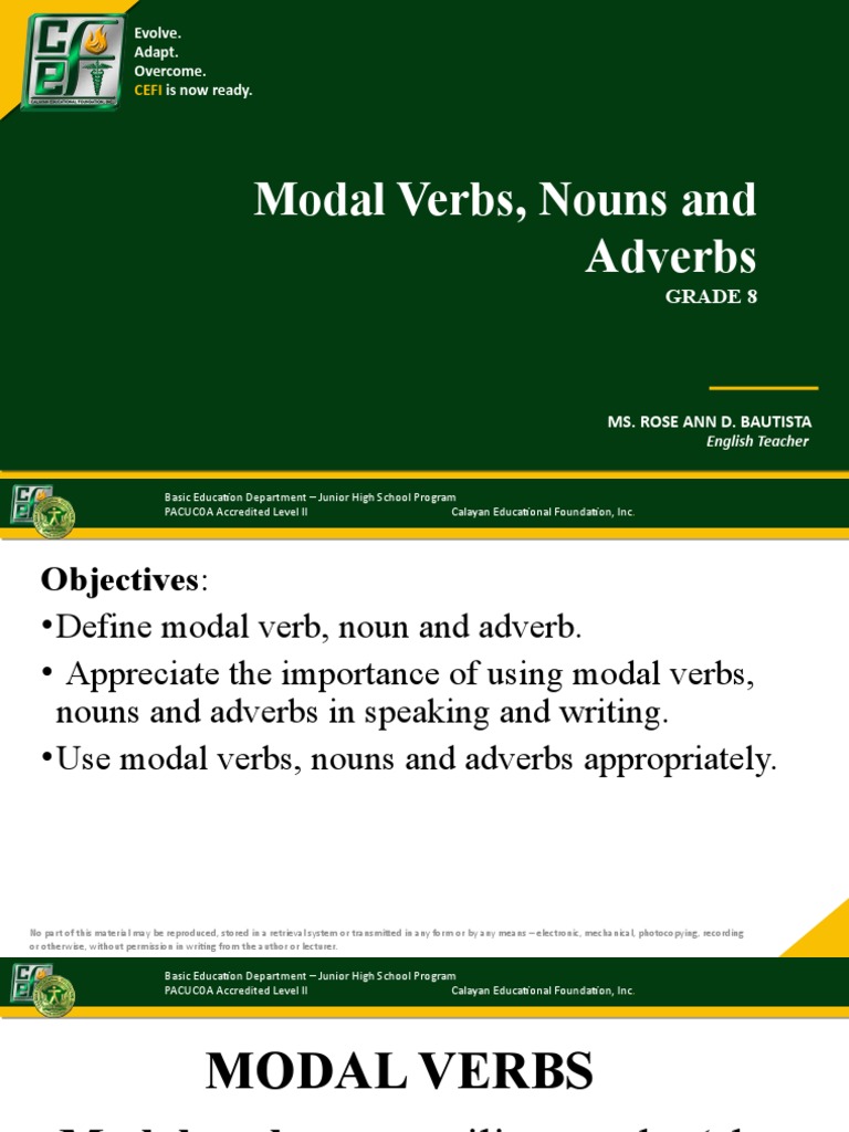 Modal Verbs, Nouns, and Adverbs Guide | PDF | Adverb | Noun