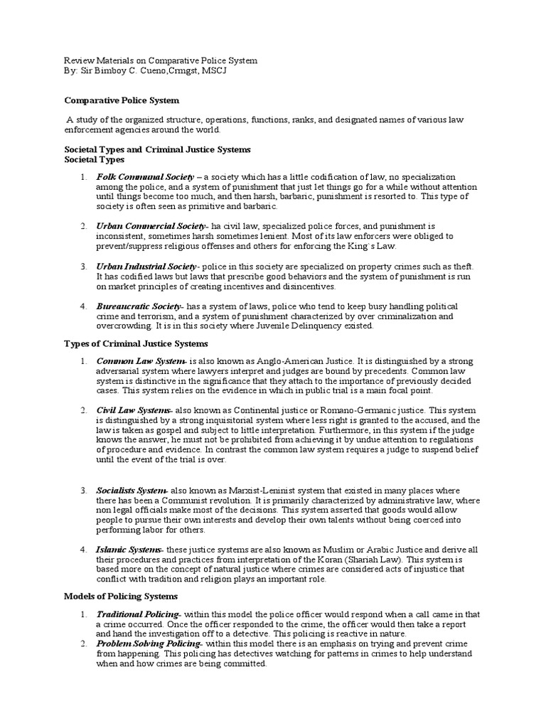 Comparative Police System | PDF | Police | Organized Crime