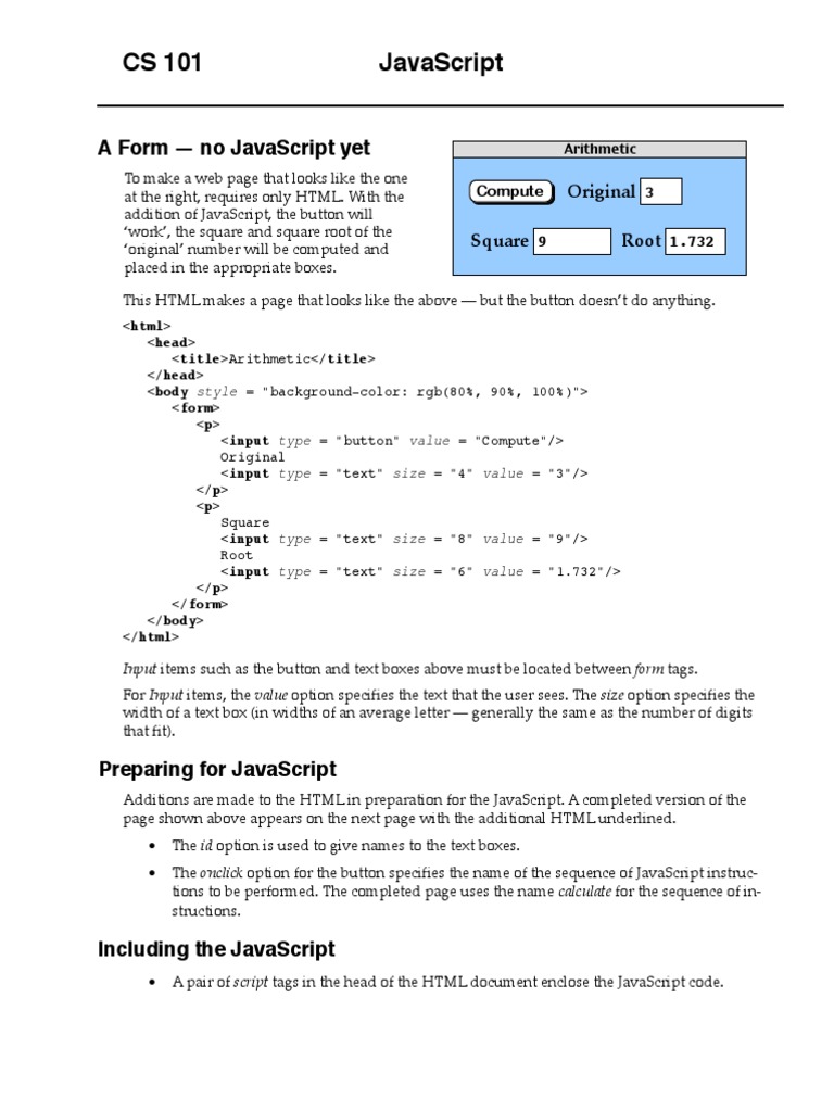 Cs 101 Javascript: A Form - No Javascript Yet | PDF | Html | Boolean ...