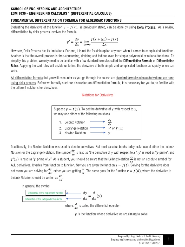 Fundamental Differentiation Formulas for Algebraic Functions | PDF | Derivative | Exponentiation