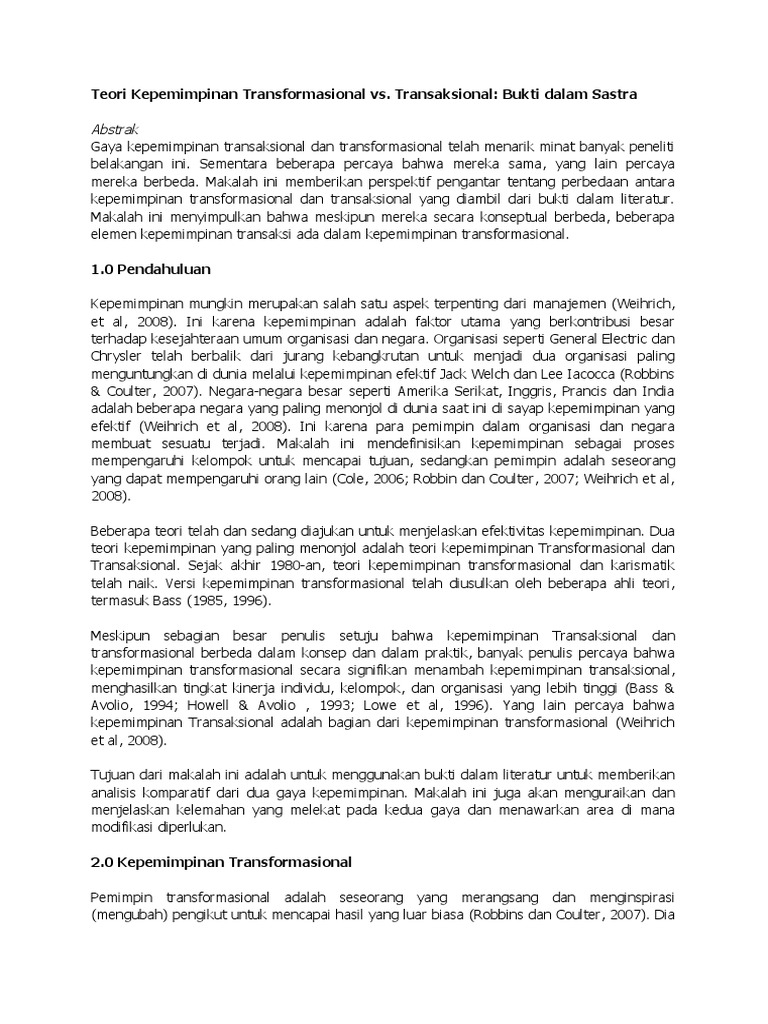 Teori Kepemimpinan Transformasional Vs Transaksional | PDF | Karier & Perkembangan