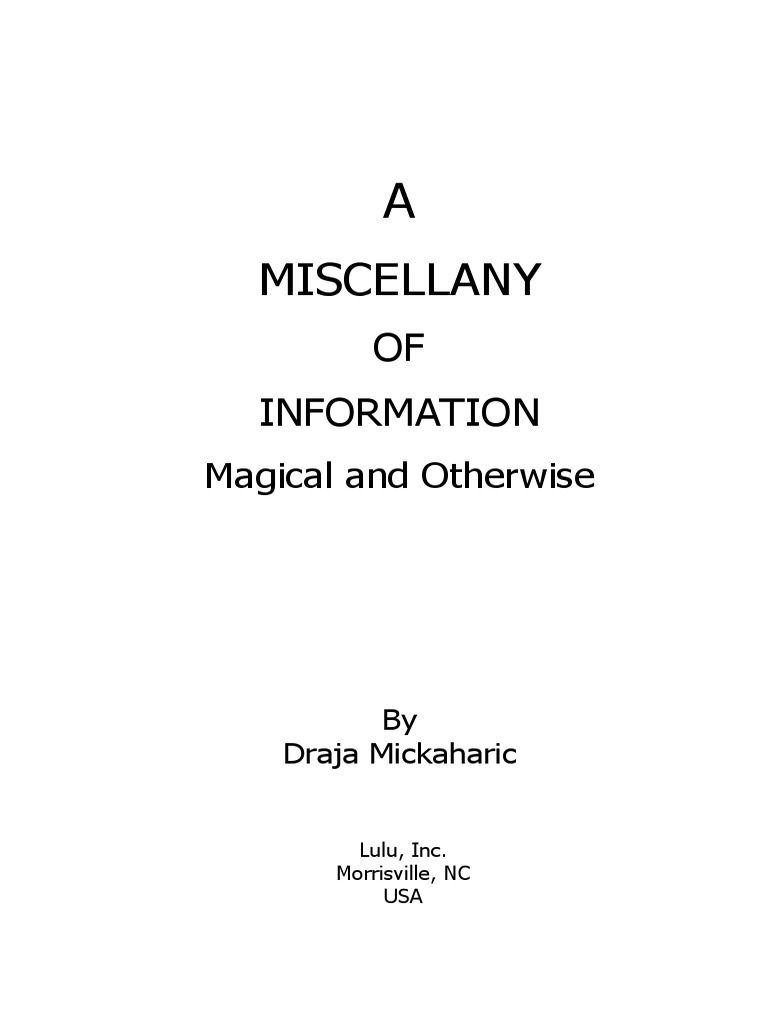 Draja Mickaharic - A Miscellany of Information - Magical and Otherwise | PDF | Playing Cards ...