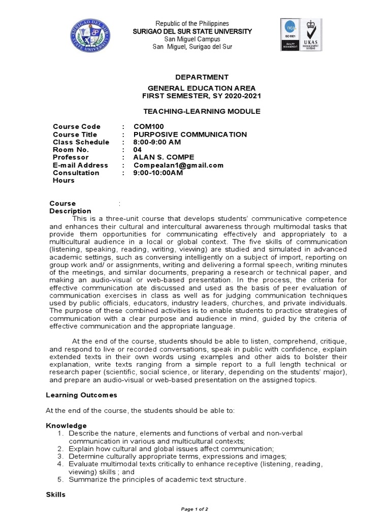 Purposive Communication Module Overview | PDF | Cross Cultural ...