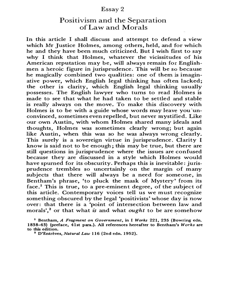 H. L. A. Hart Positivism and The Separation of Law and Morals PDF | PDF ...