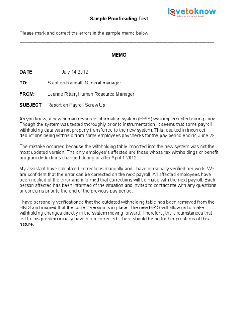 870 Sample Clerical Skills Proofreading Test | PDF | Payroll ...