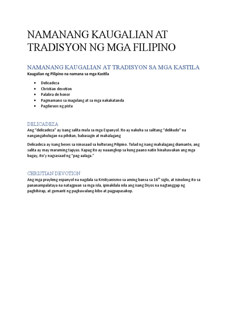 Namanang Kaugalian at Tradisyon NG Mga Filipino | PDF