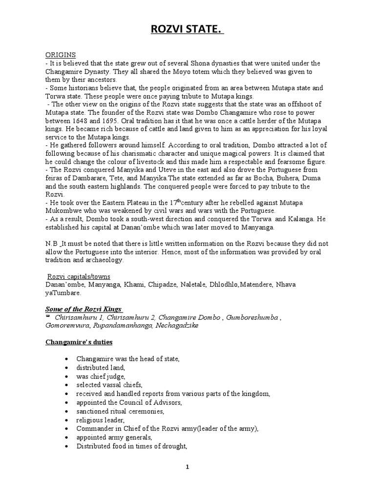Rozvi State.: Some of The Rozvi Kings | PDF