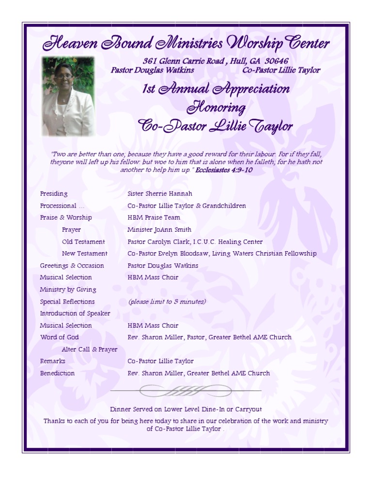 Co-Pastor's Appreciation Service | PDF | Protestant Denominational ...