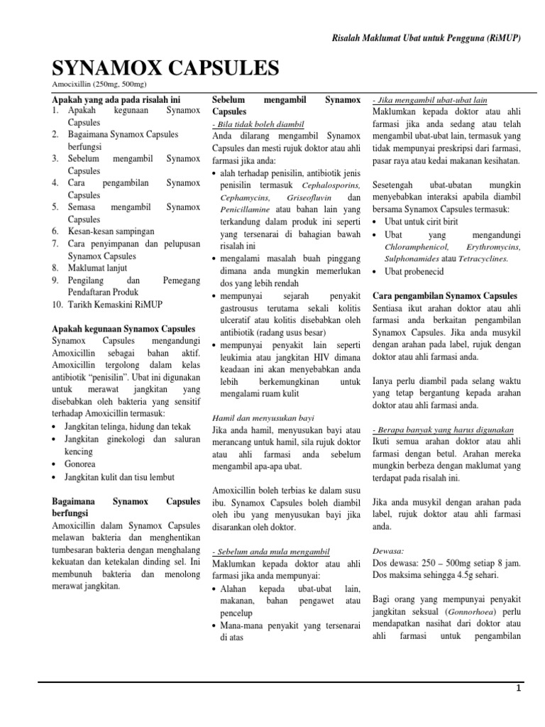 Synamox Capsules Amoxicillin Idaman Pharma Manufacturing SDN BHD 23 APR ...