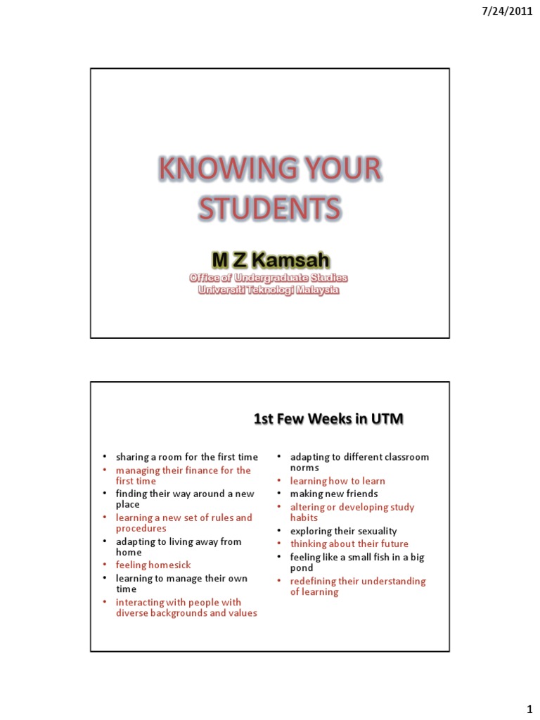Knowing Your Students: M Z Kamsah | PDF | Schools | Diploma