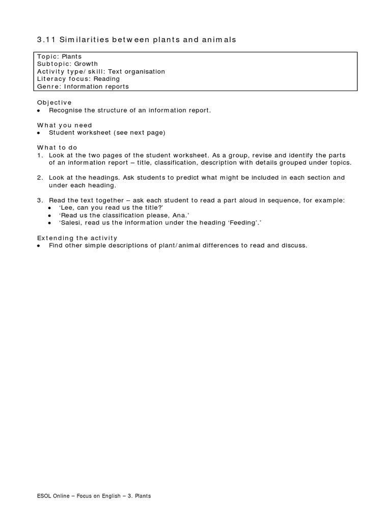 3.11 Similarities Between Plants and Animals | PDF