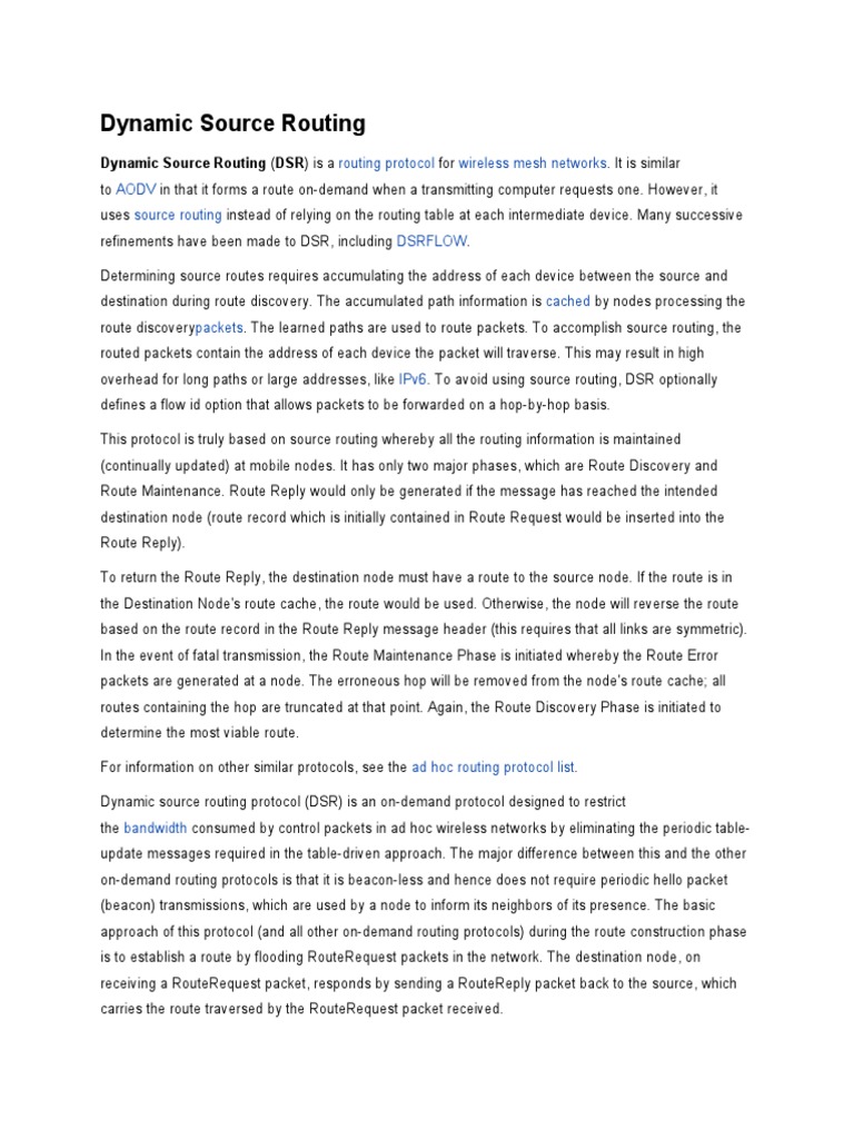 Dynamic Source Routing Pdf Routing Networking Standards