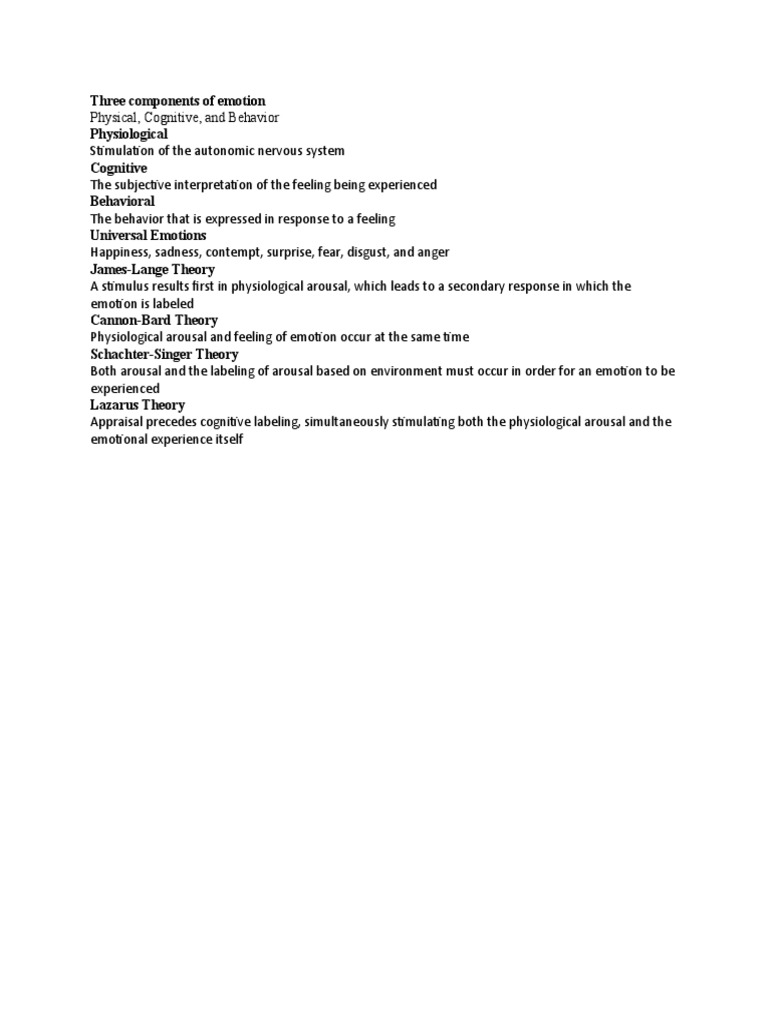 Three Components of Emotion Physiological Cognitive Behavioral ...