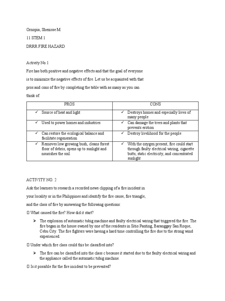 DRRR Fire Hazard Activity | PDF | Fires | Candle