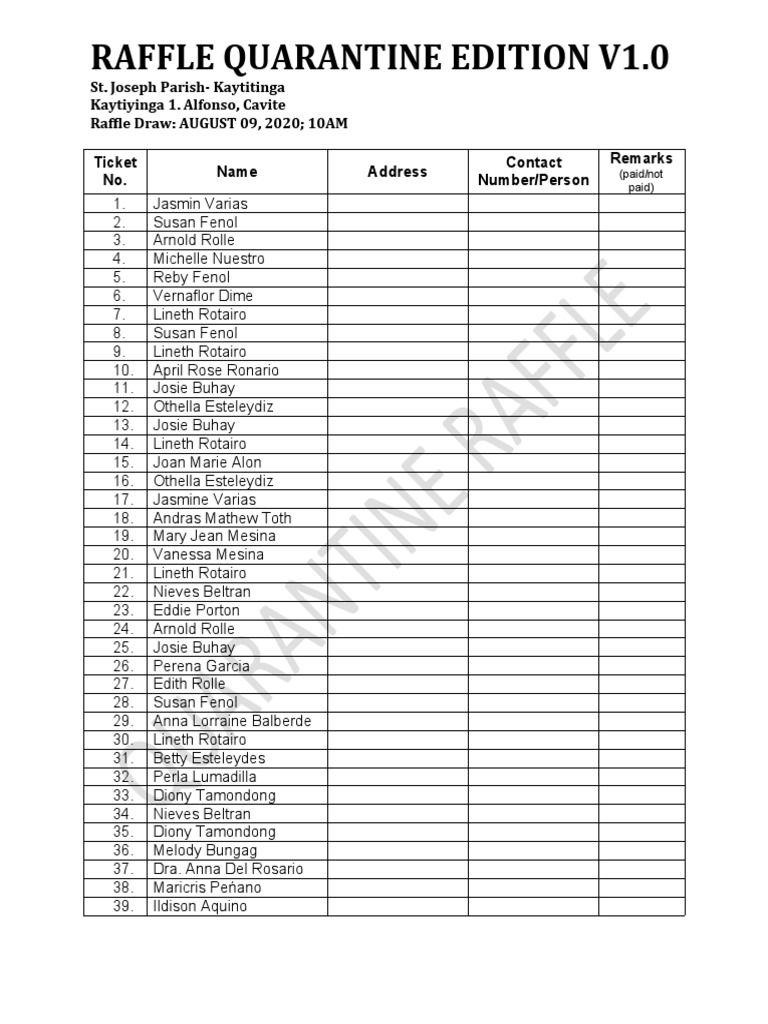 Complete List of Raffle Participants | PDF
