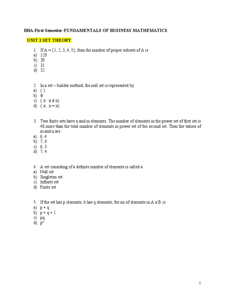 Bba-Fundamentals of Business Mathematics Questions | PDF | Matrix ...