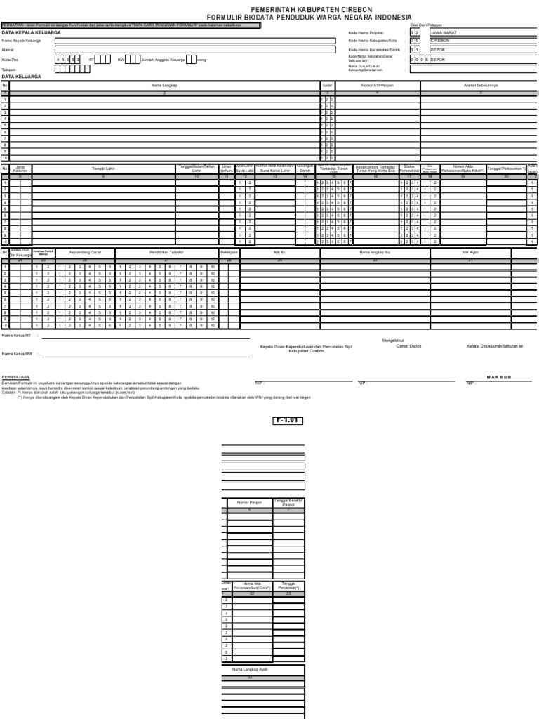 Formulir Biodata Wni Per Keluarga f1 01 Terbaru | PDF