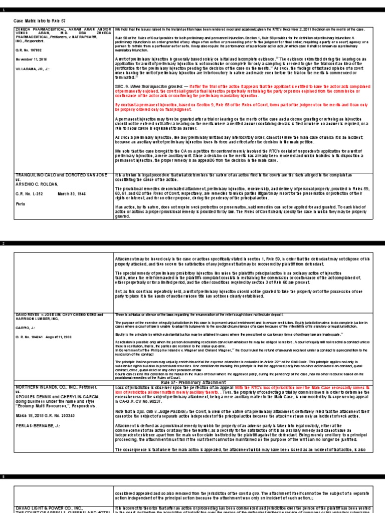 Case Matrix Intro To Rule 57 | PDF | Surety | Complaint
