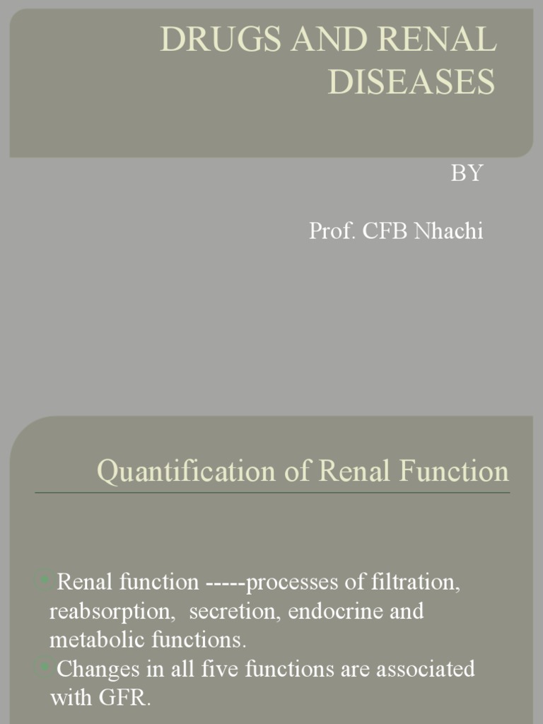Drugs and Renal Diseases | PDF | Renal Function | Chronic Kidney Disease