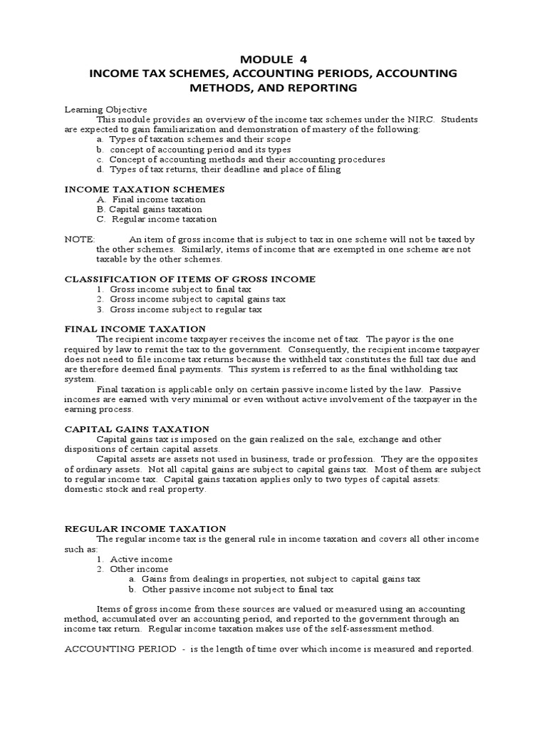 Income Tax Schemes, Accounting Periods, Accounting Methods, and ...