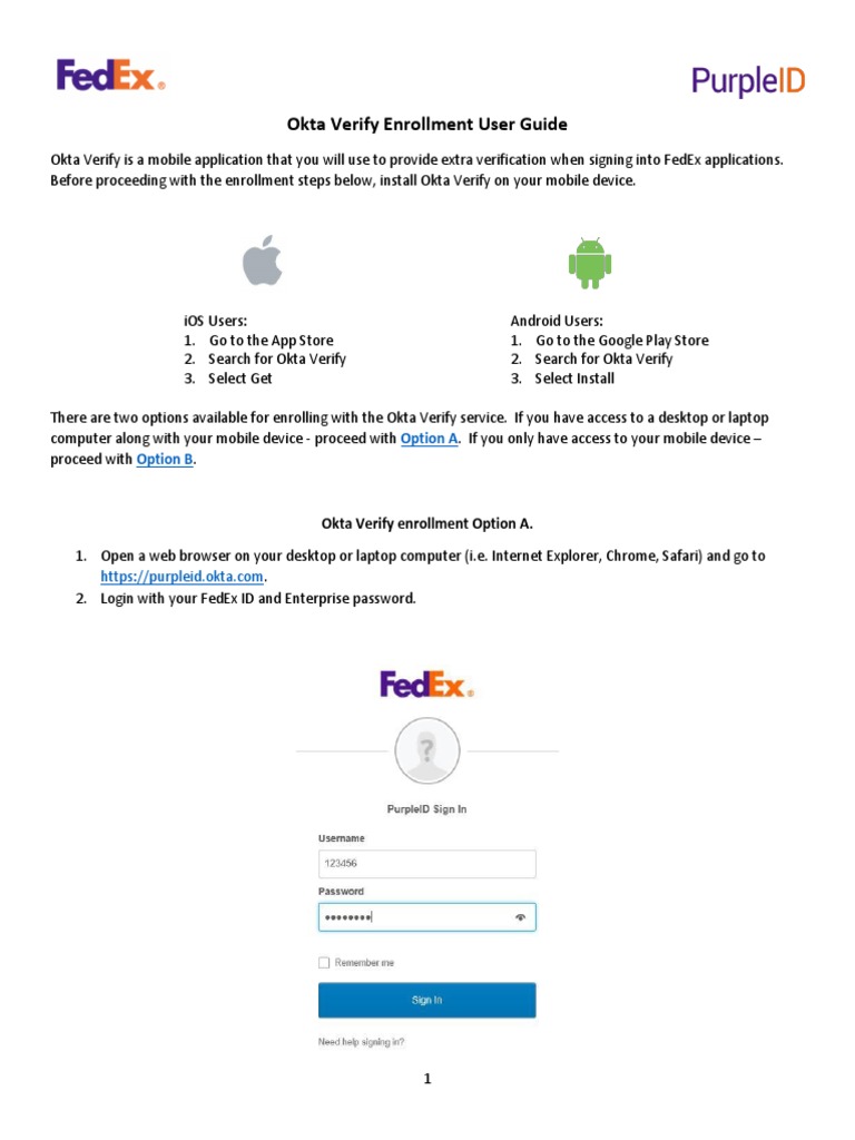 Okta Verify Enrollment User Guide: Option A Option B | PDF | Ios ...
