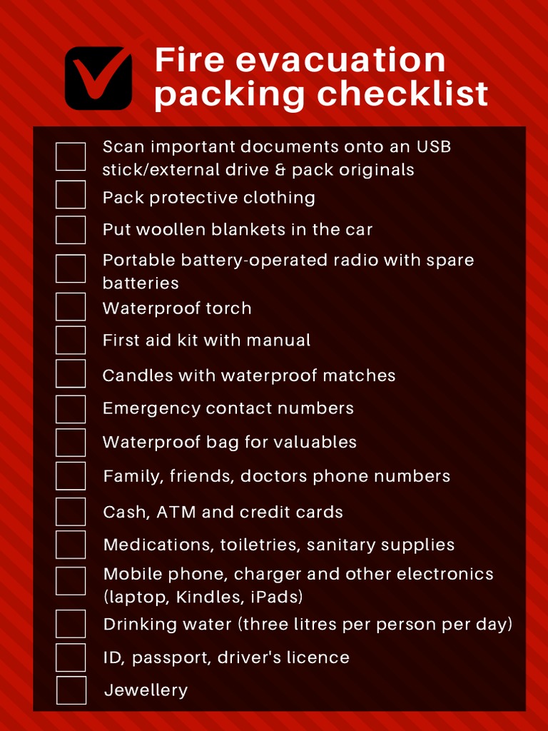 Fire Evacuation Packing Checklist | PDF