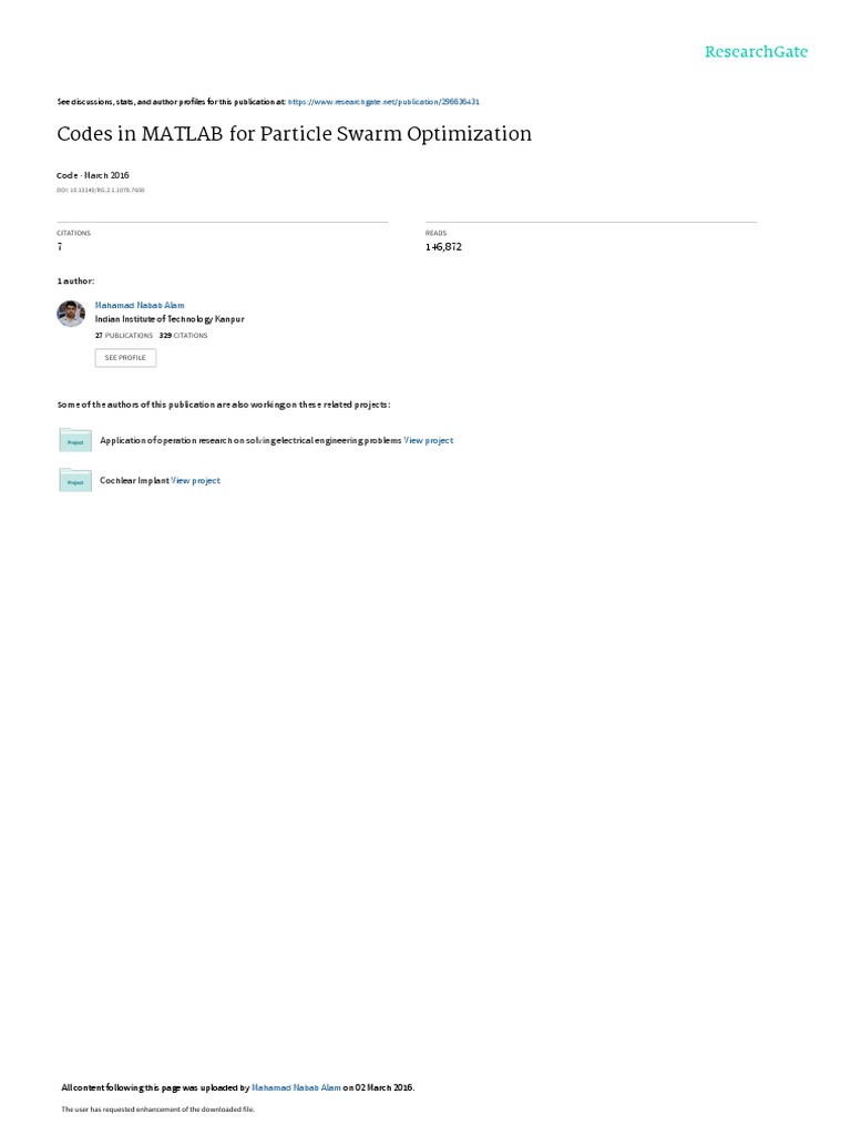 Codes in MATLAB For Particle Swarm Optimization: March 2016 | PDF ...