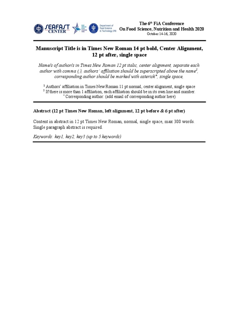 Manuscript Title Is in Times New Roman 14 PT Bold, Center Alignment, 12 ...