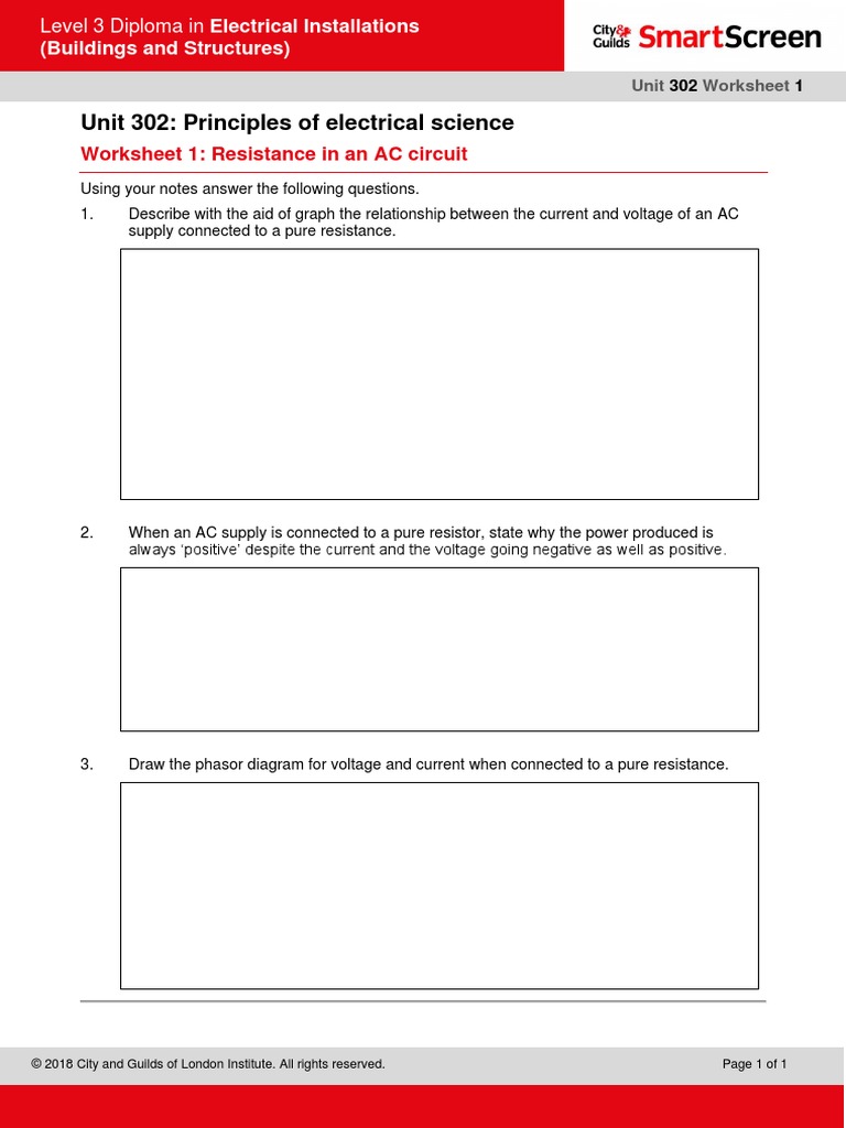 Unit 302: Principles of Electrical Science: Worksheet 1: Resistance in ...