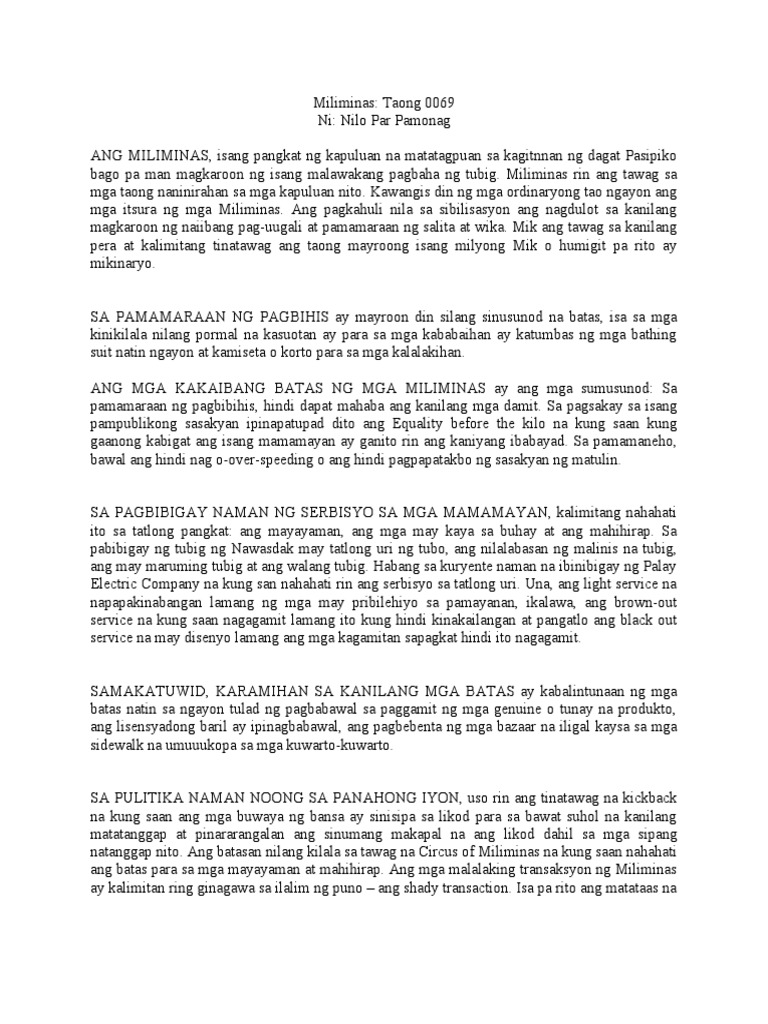 Miliminas Taong 0069 | PDF