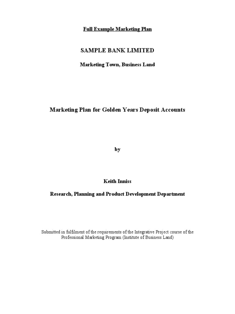 Sample Bank Limited: Full Example Marketing Plan | PDF | Swot Analysis ...