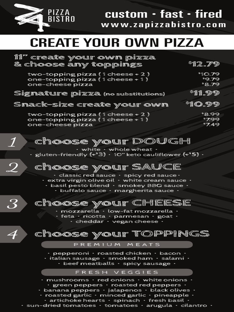 Za Pizza Bistro Menu Overview | PDF | Pizza | Salad