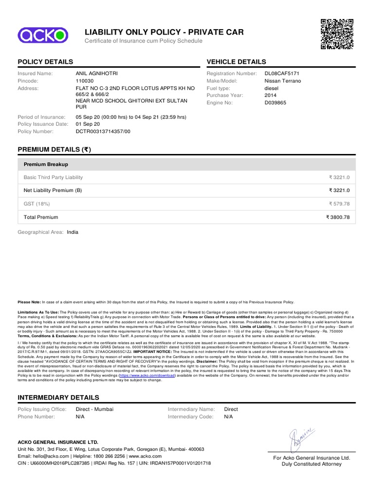 A Concise Summary of Key Details from a Liability Only Private Car ...