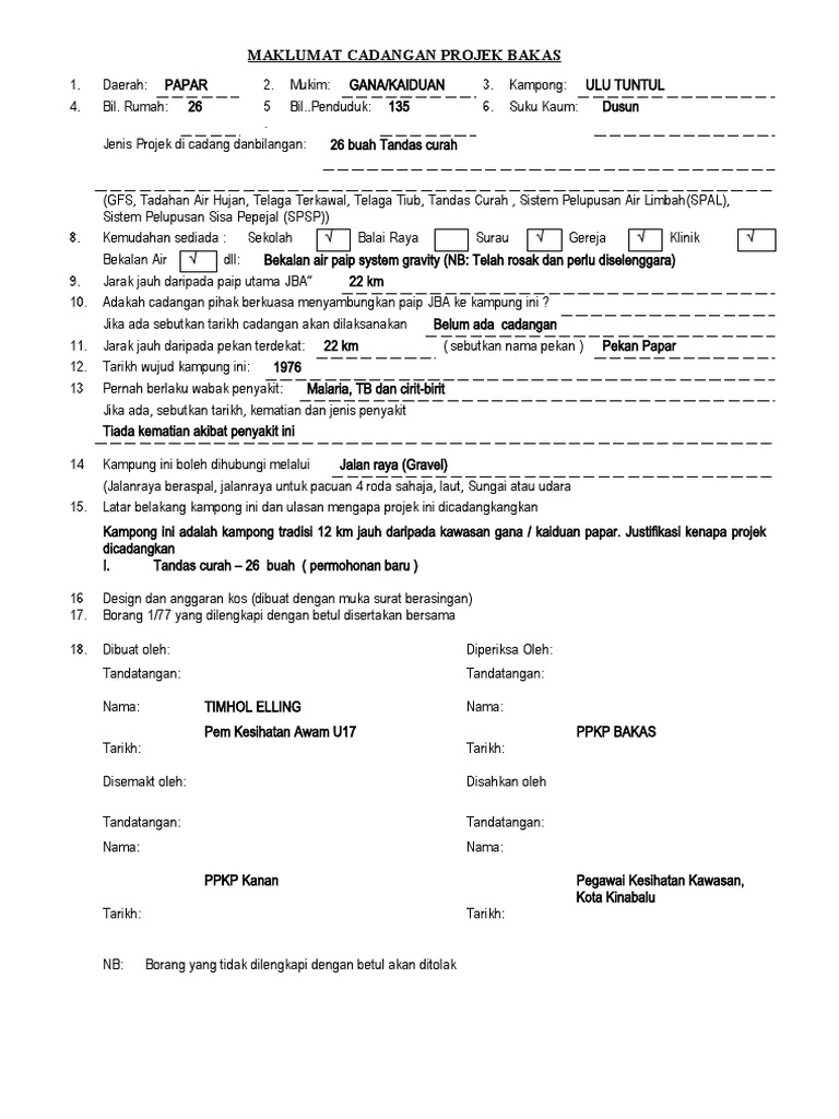 Maklumat Cadangan Projek Bakas Timhol | PDF